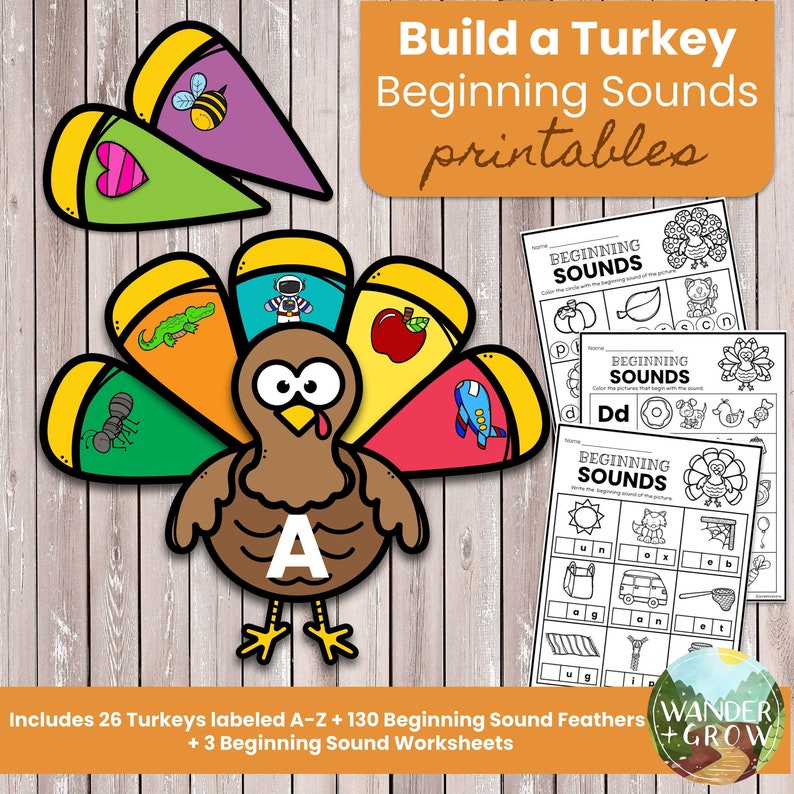 Thanksgiving Turkey Beginning Sound Letter Match Game - Etsy