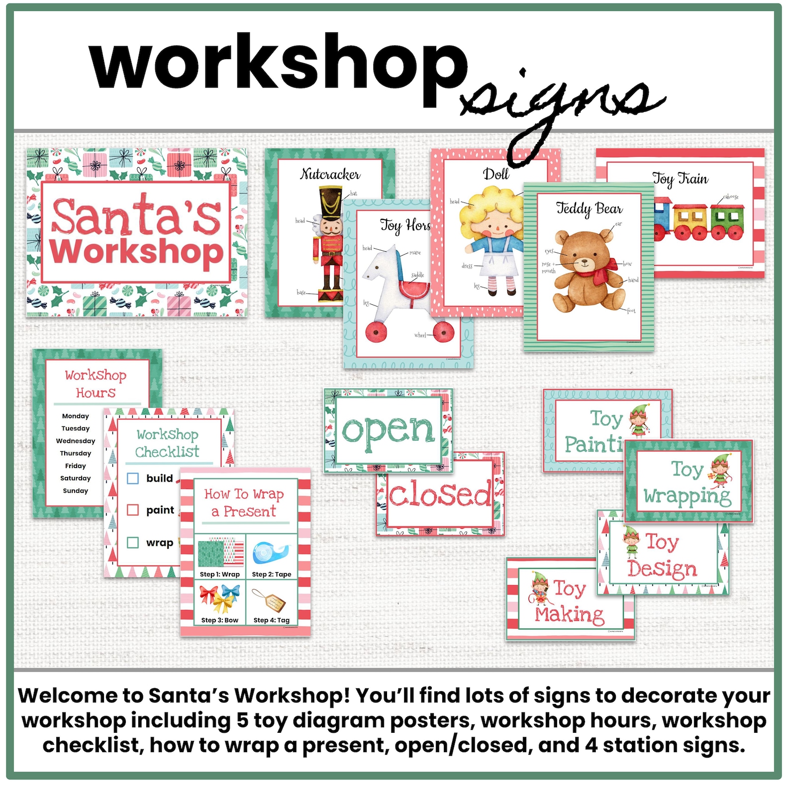 Santa's Workshop Dramatic Play, Pretend Play Printables | Christmas ...