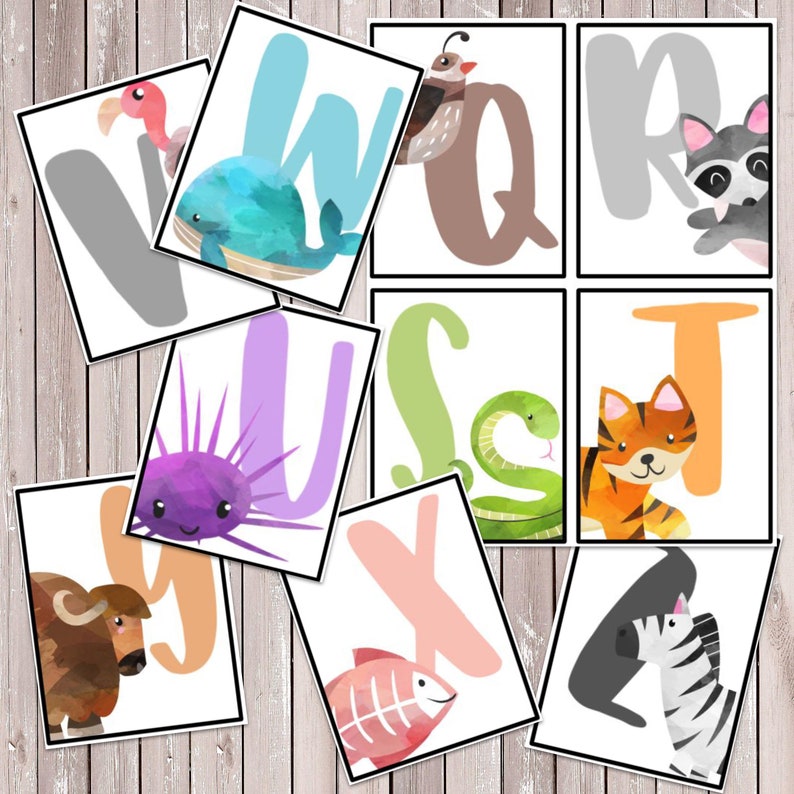Alphabet Flash Cards ABC Animals Printable Wall Art Homeschool ...