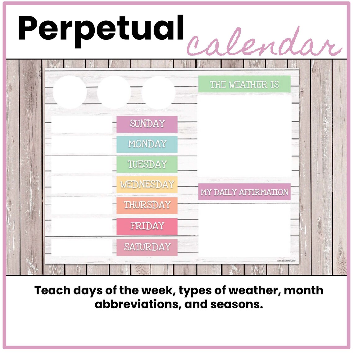 Perpetual Calendar, Preschool Toddler Kindergarten Circle Time, Morning ...