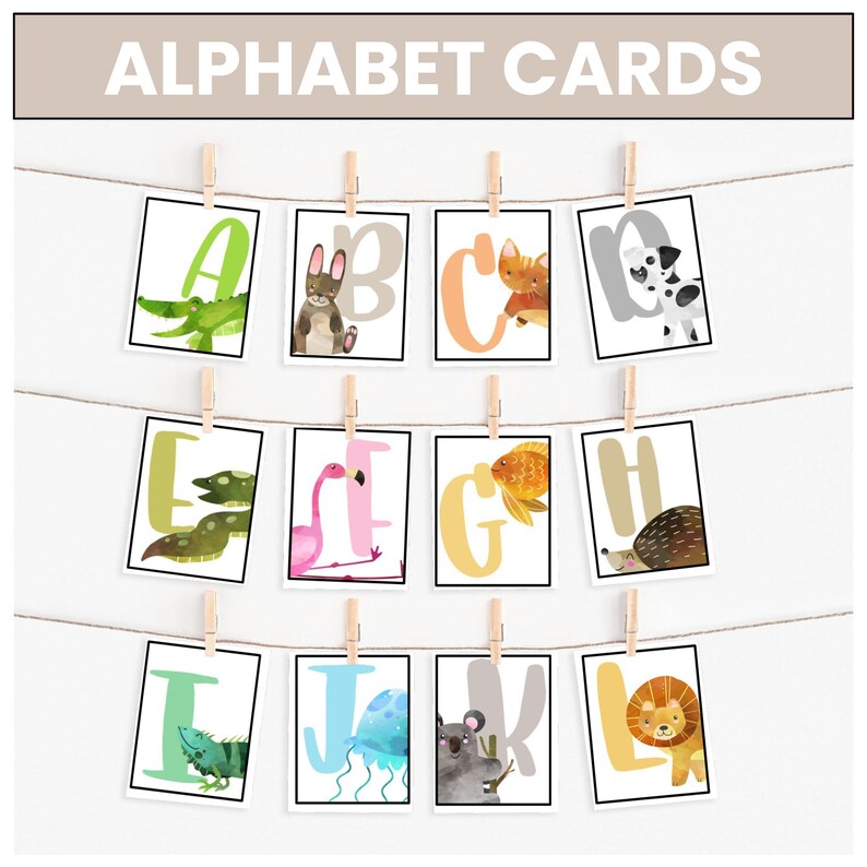 Alphabet Flash Cards ABC Animals Printable Wall Art | Etsy