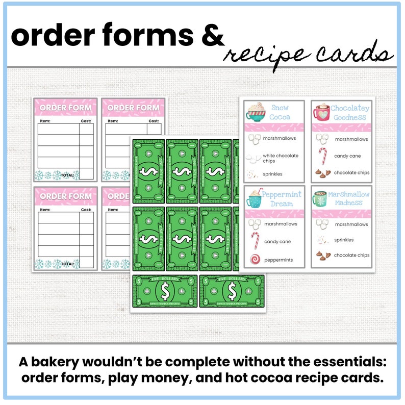 Winter Bakery Pretend Play Set | Snowflake & Hot Cocoa Stand (PDF ...
