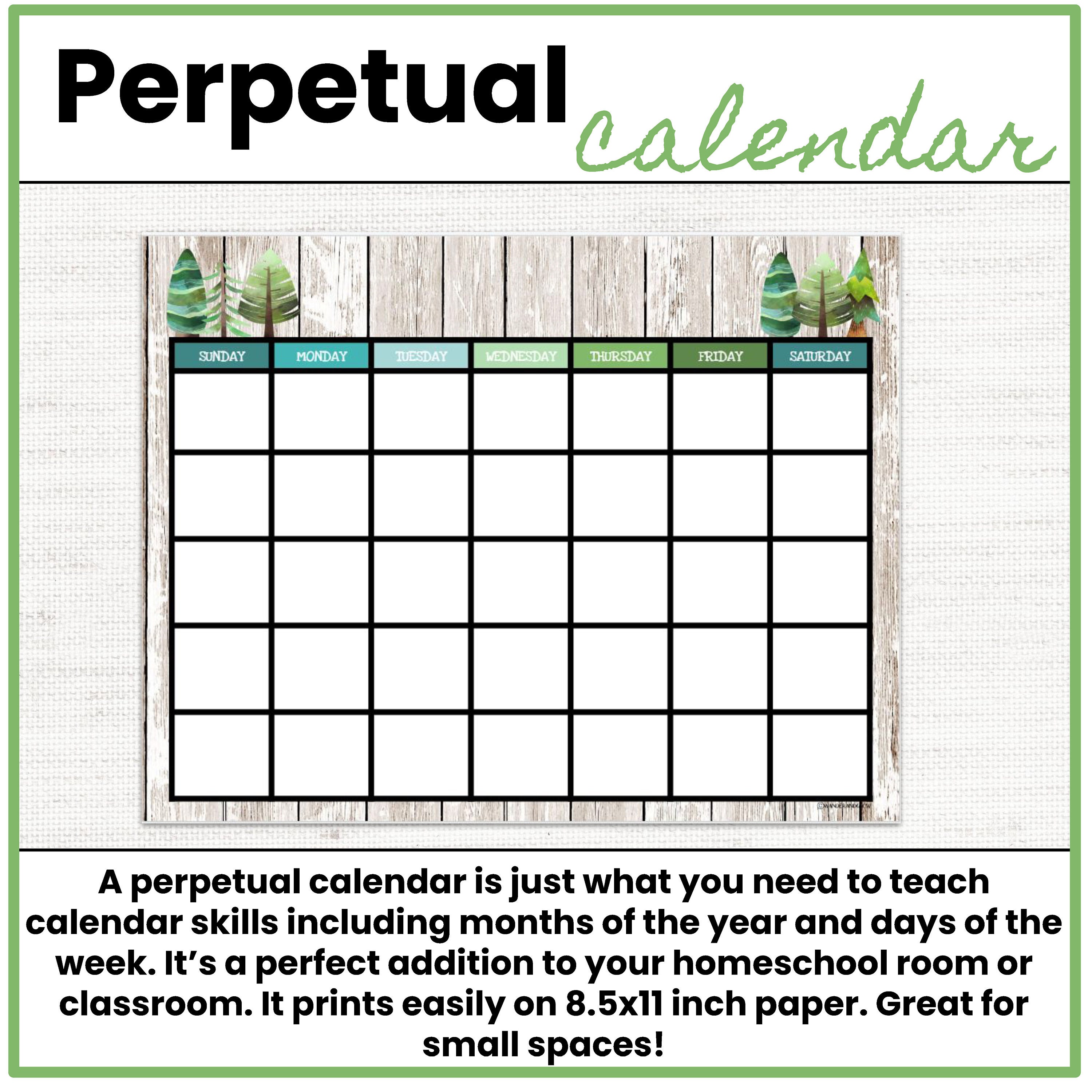 Perpetual Classroom Circle Time Printable Calendar Set Display, Nature ...