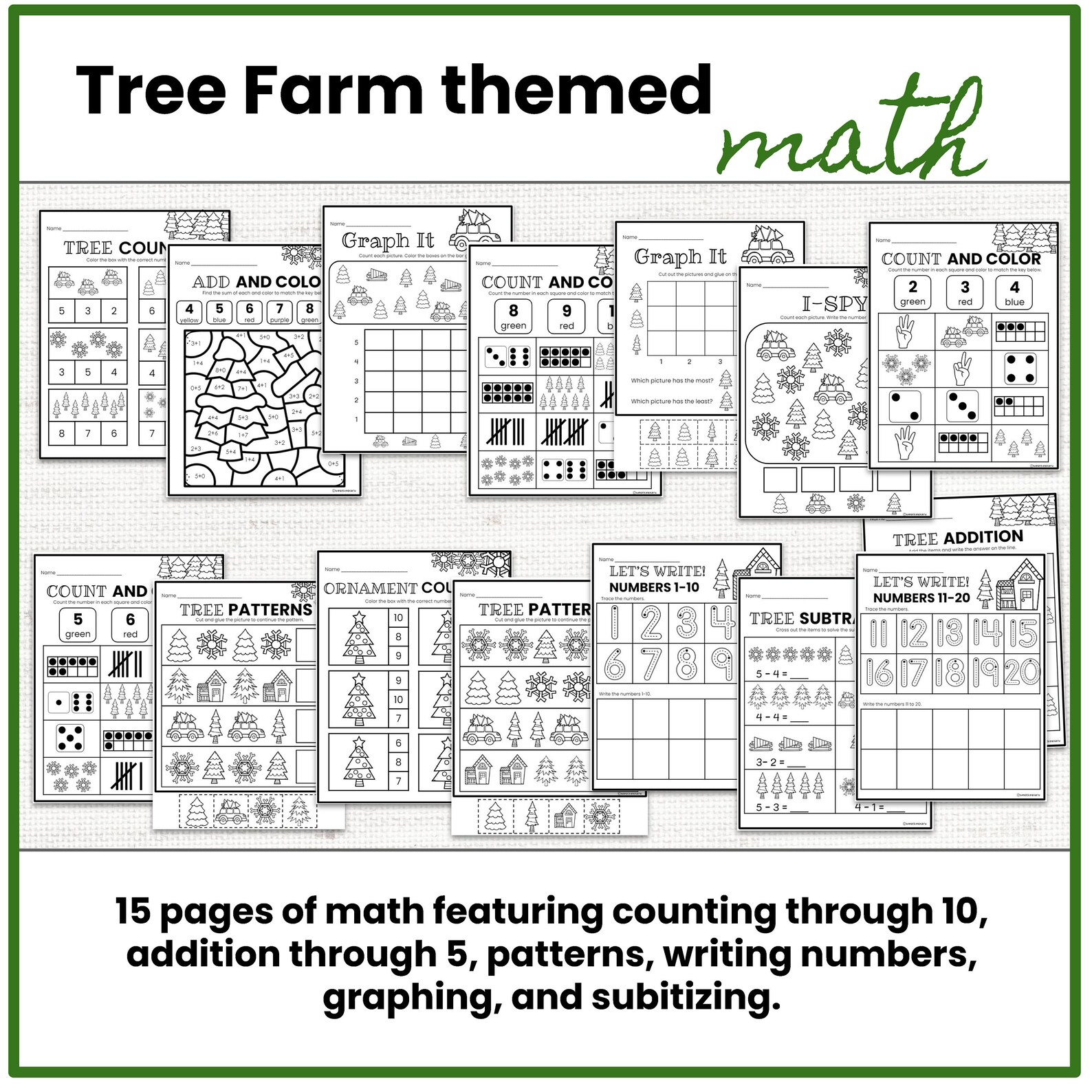 Christmas Tree Farm Math and Literacy Worksheets, Preschool, Pre-k ...