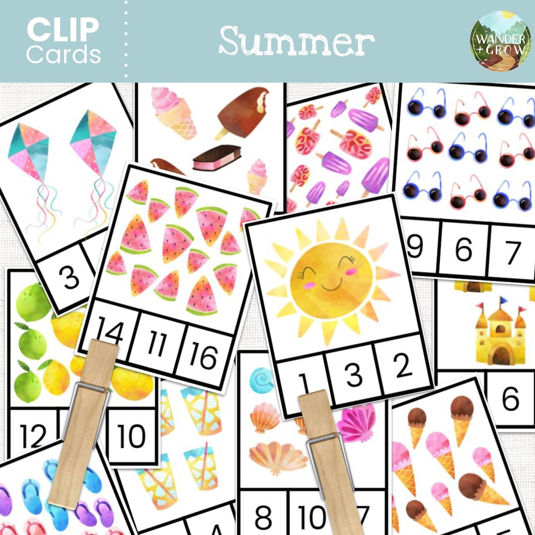 Summer Math Clip Cards | Preschool Counting Activity (digital Download ...