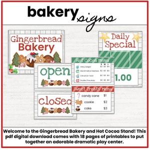 Gingerbread Bakery Dramatic Play, Pretend Play Printables Christmas ...