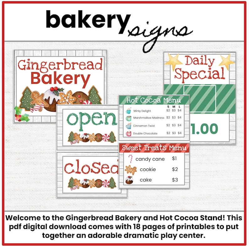 Gingerbread Bakery Dramatic Play Pretend Play Printables - Etsy