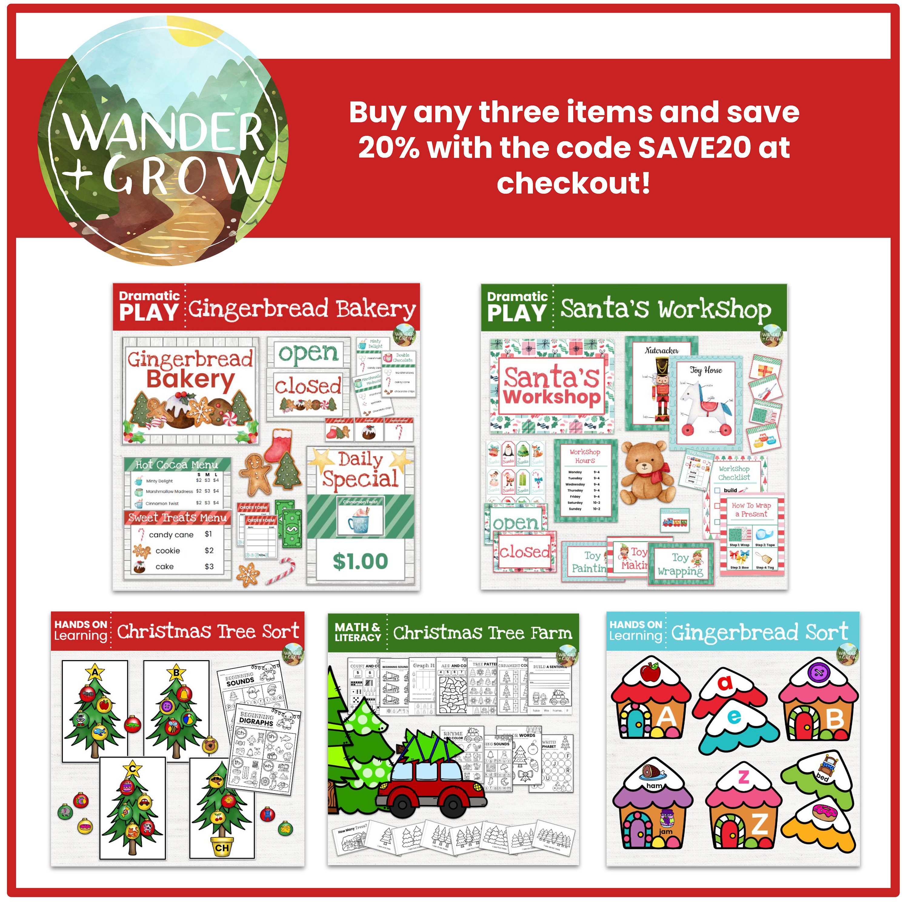 Gingerbread Bakery Dramatic Play, Pretend Play Printables | Christmas ...