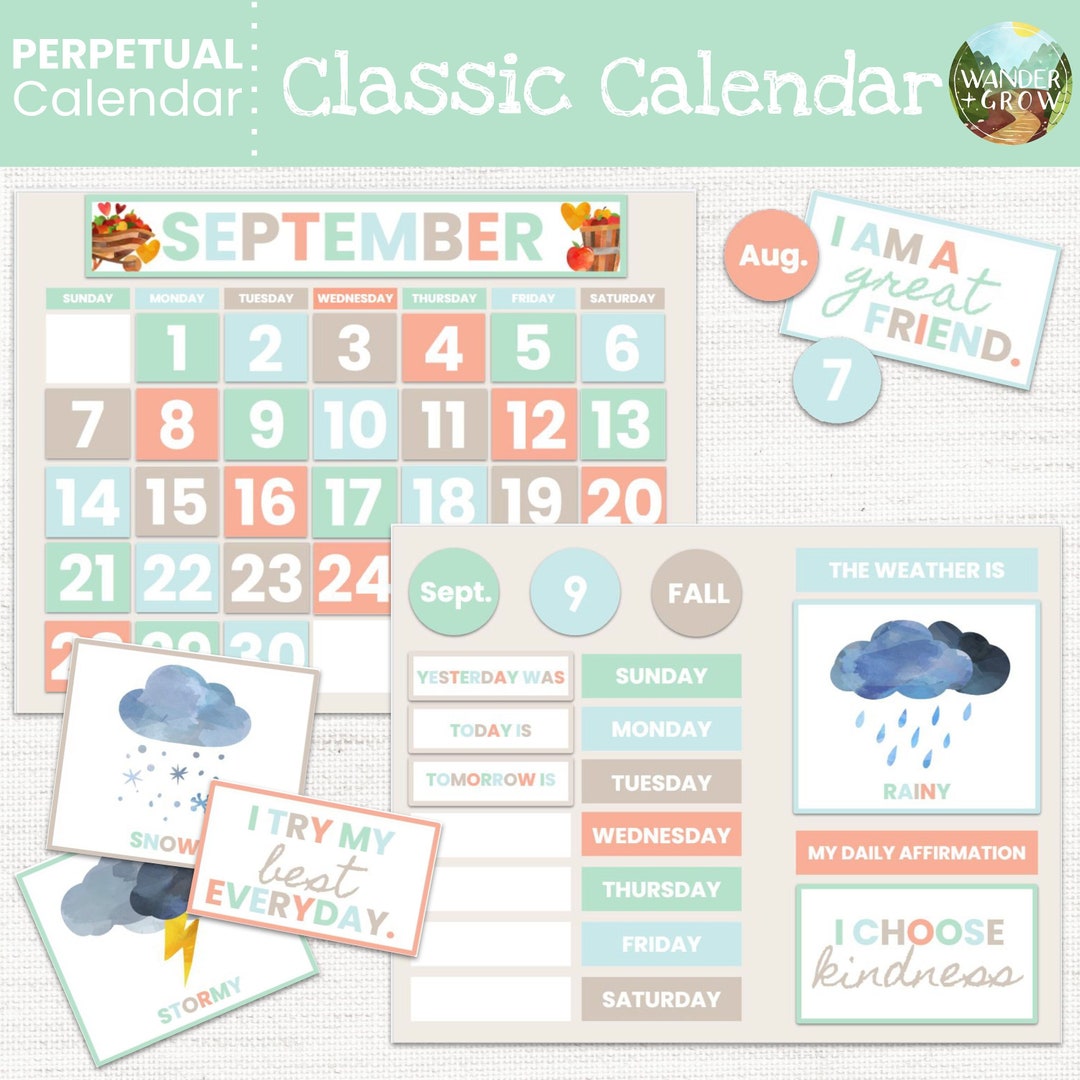 Perpetual Calendar, Preschool Toddler Kindergarten Circle Time, Morning ...