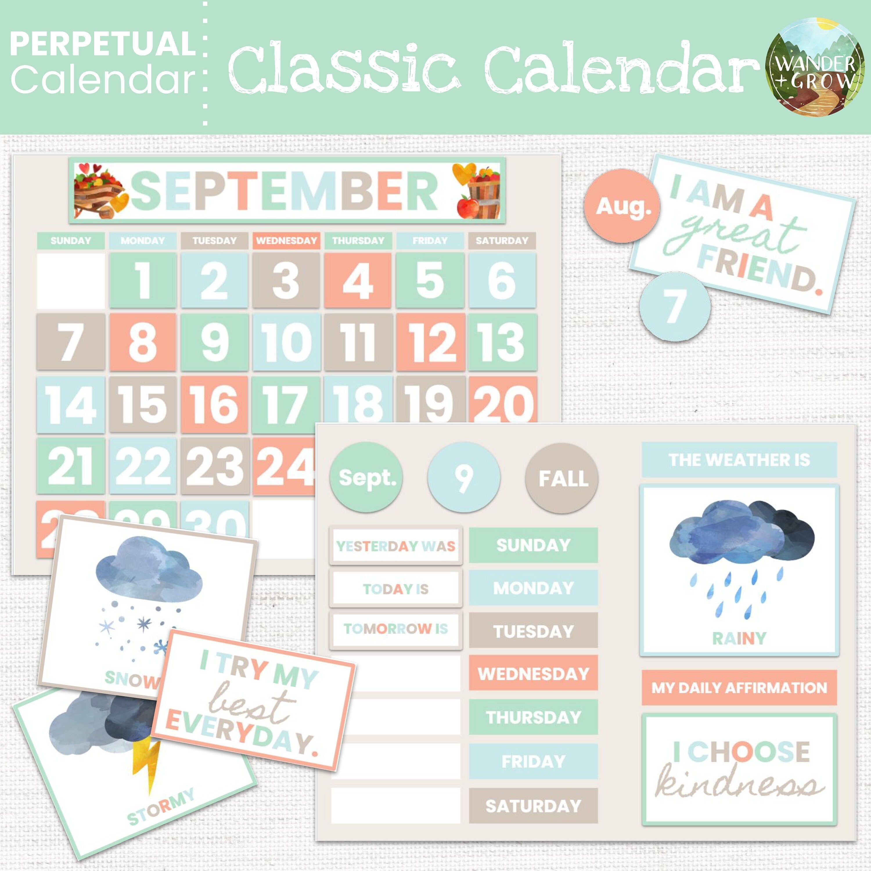 Perpetual Calendar, Preschool Toddler Kindergarten Circle Time, Morning ...