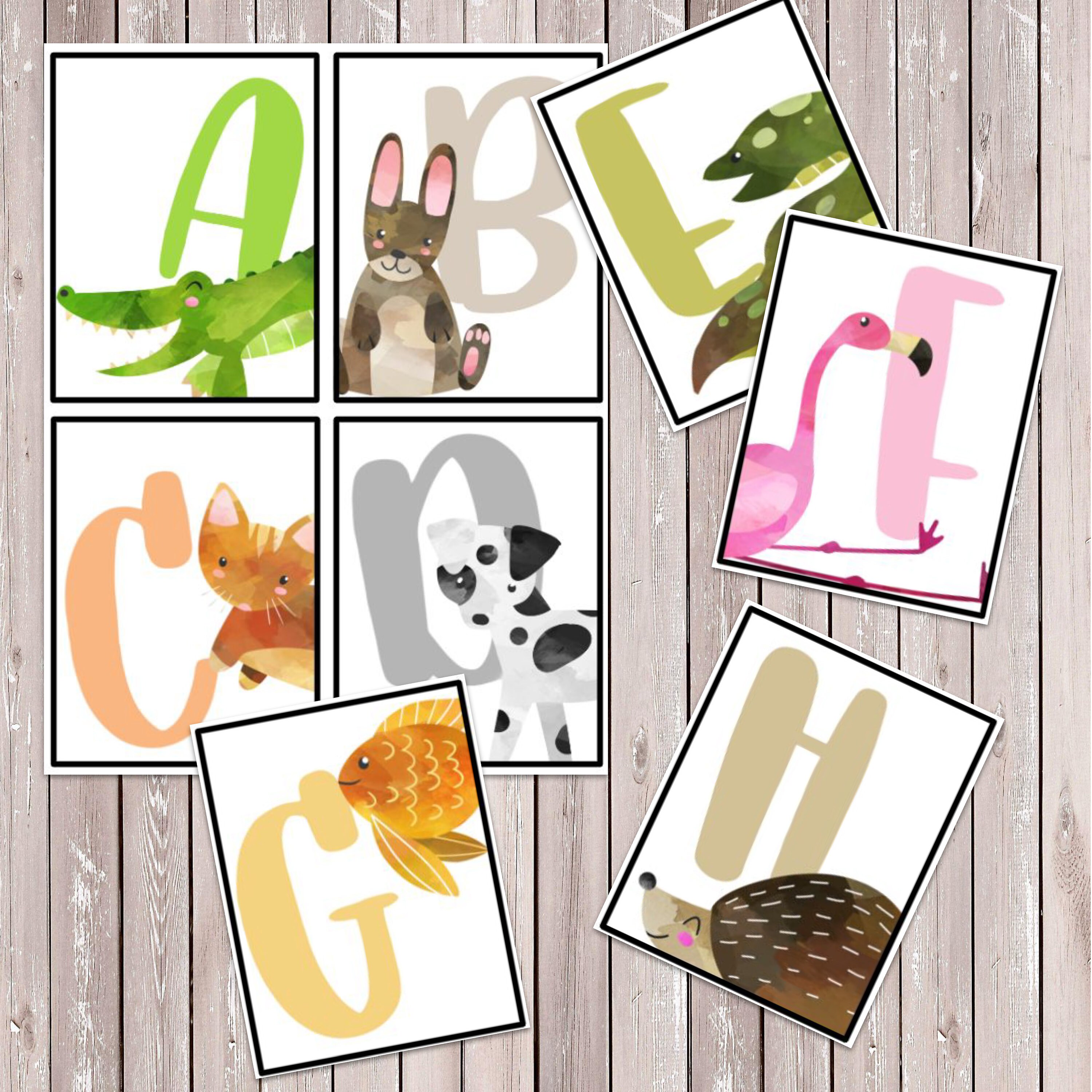 Alphabet Flash Cards ABC Animals Printable Wall Art Homeschool ...