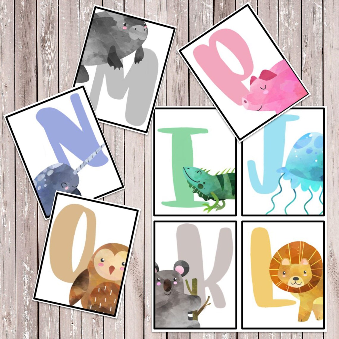 Alphabet Flash Cards ABC Animals Printable Wall Art Homeschool ...