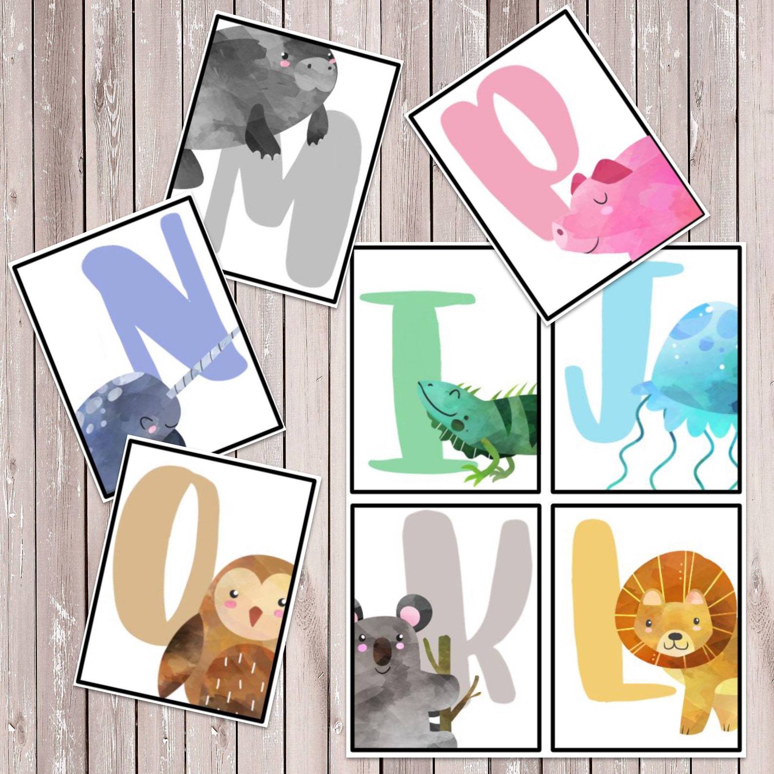 Alphabet Flash Cards ABC Animals Printable Wall Art Homeschool ...