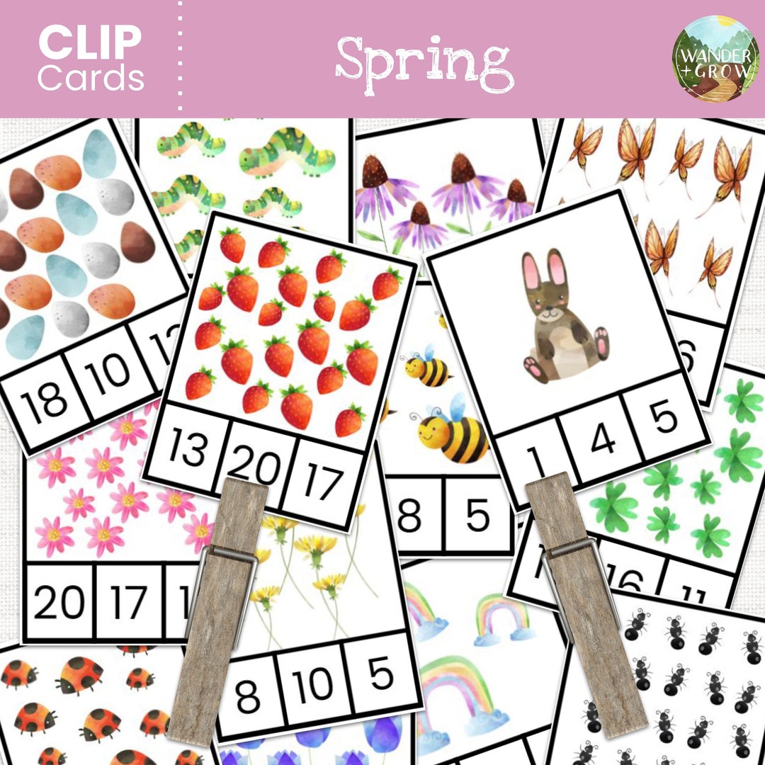 Spring Count and Clip Cards #1-20 | Nature Homeschool Counting Cards ...