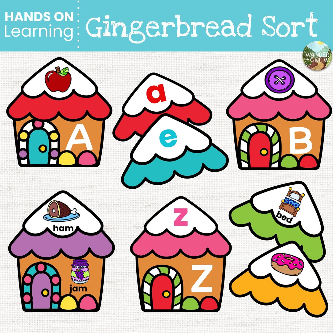 Christmas Gingerbread House Beginning Sound, Rhyming Word Matching ...