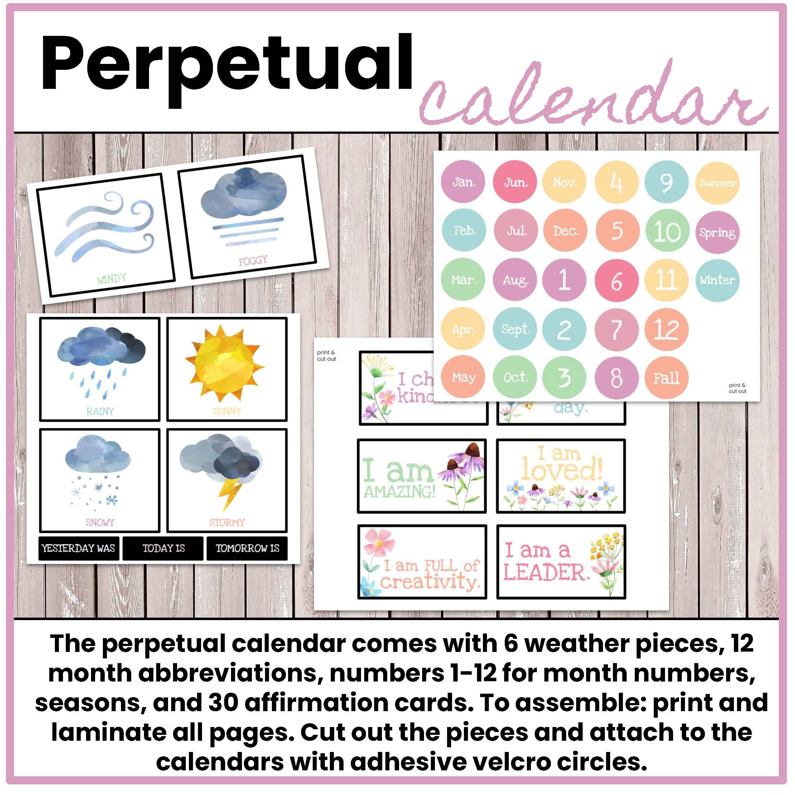 Perpetual Calendar, Preschool Toddler Kindergarten Circle Time, Morning ...