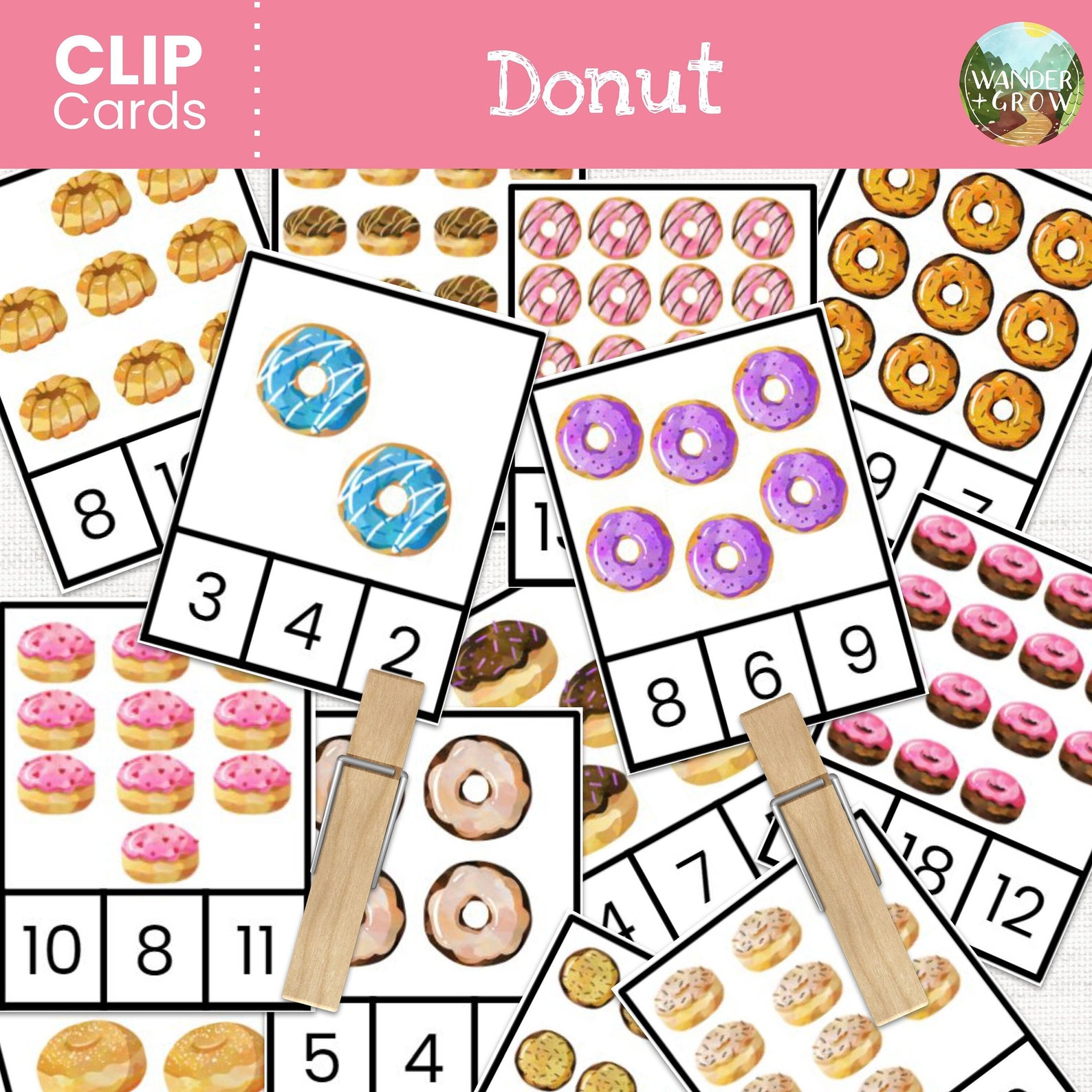 Numbers 1-20 Count and Clip Cards | Donut Cothespin Counting | National ...