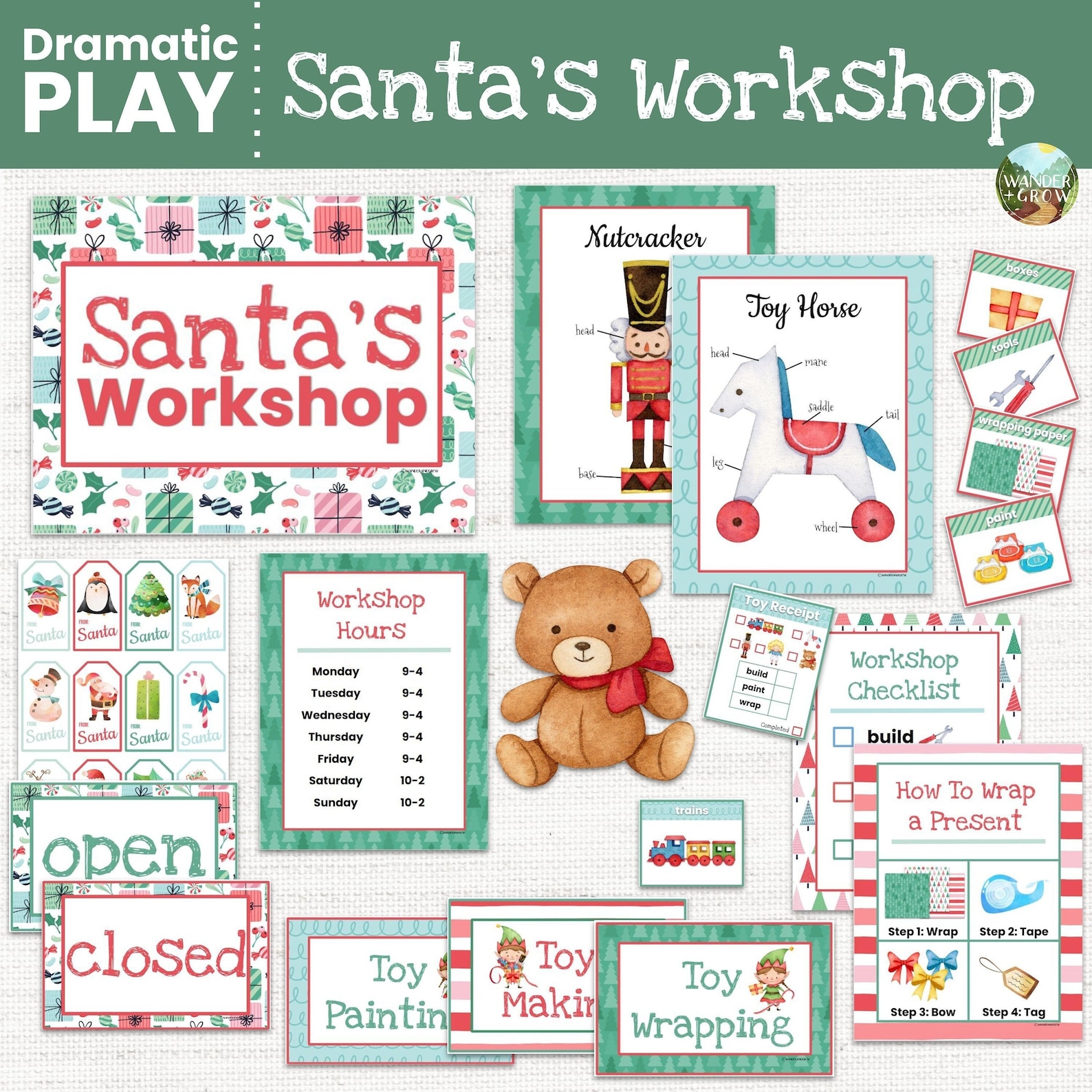 Santa's Workshop Dramatic Play, Pretend Play Printables | Christmas ...