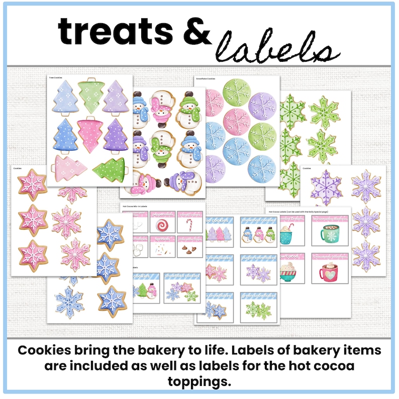 Winter Bakery Pretend Play Set | Snowflake & Hot Cocoa Stand (PDF ...