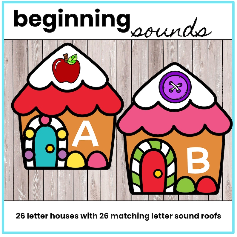 Christmas Gingerbread House Beginning Sound, Rhyming Word Matching ...