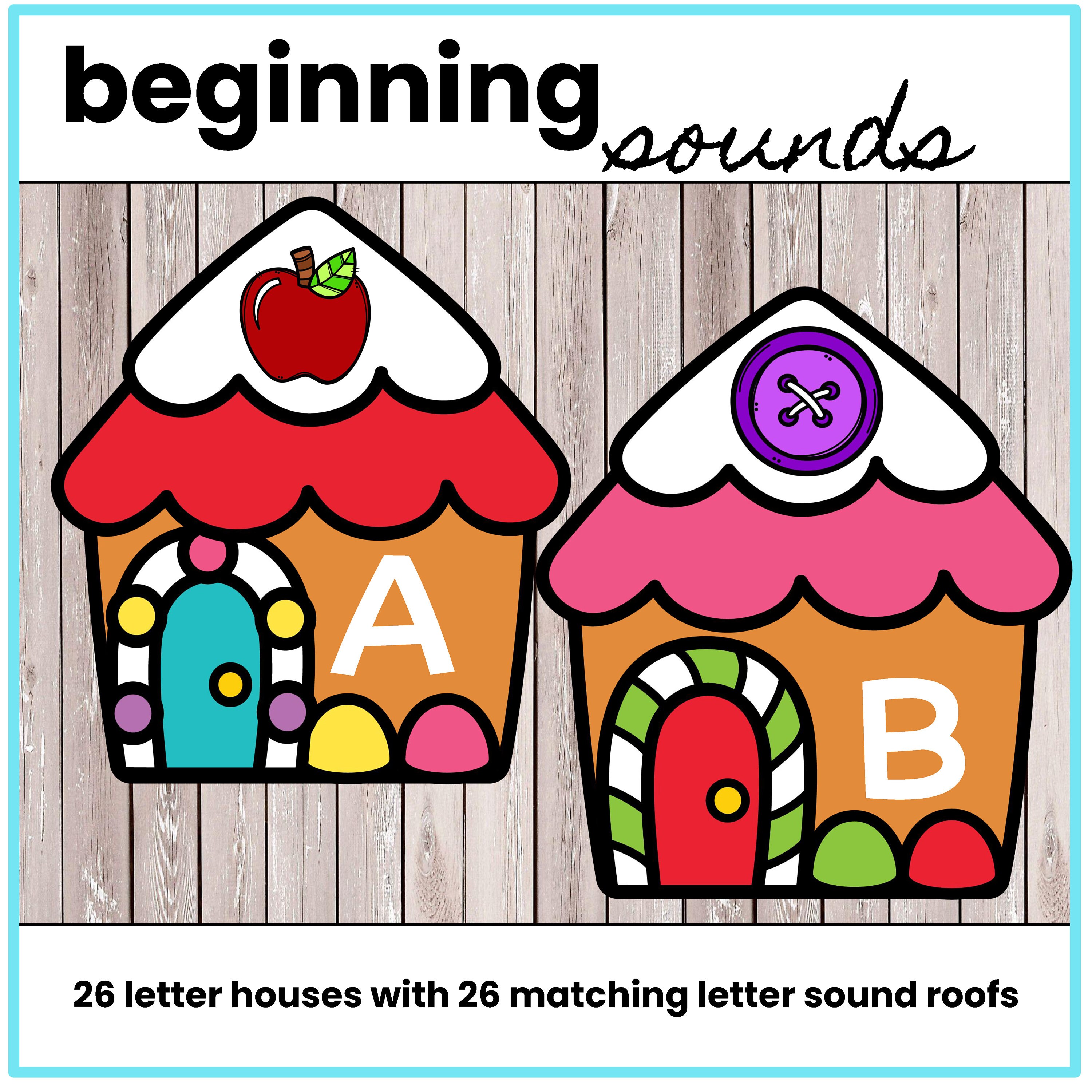Christmas Gingerbread House Beginning Sound, Rhyming Word Matching ...