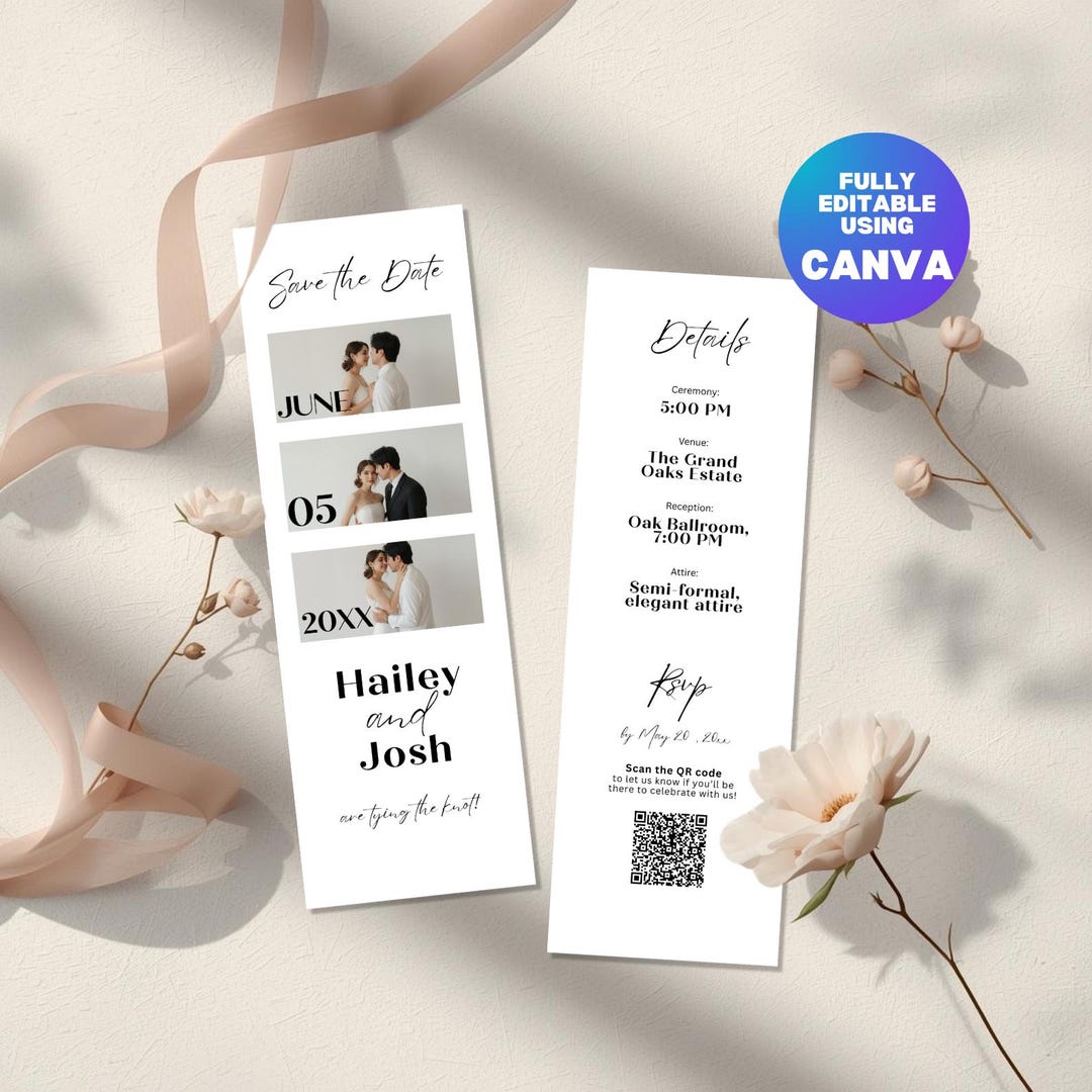 Photo Strips Save the Date, Minimalist Modern Wedding Invitation With ...