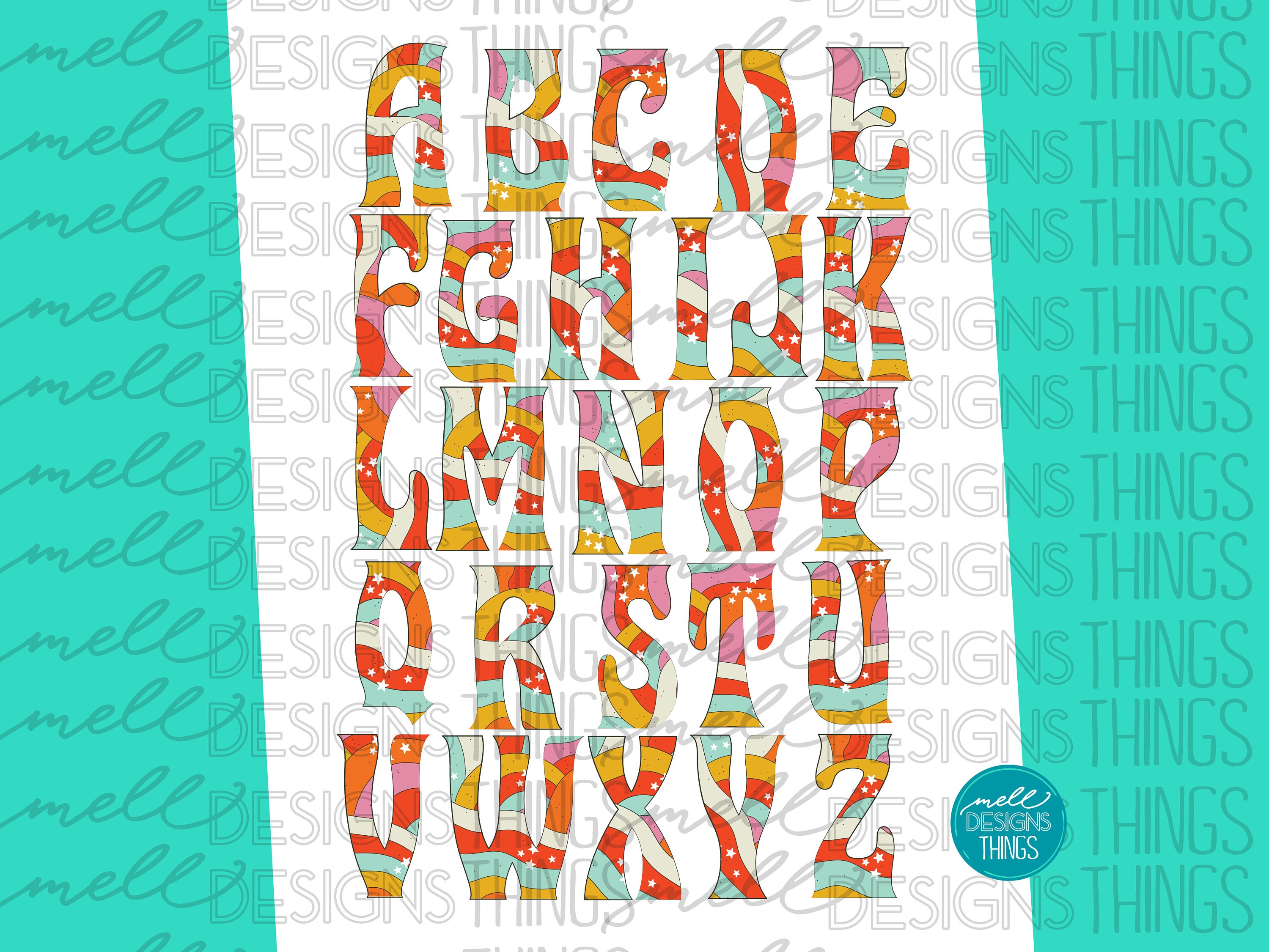 Groovy Stripes Alphabet Set | PNG Files, Upper Case (digital Download ...