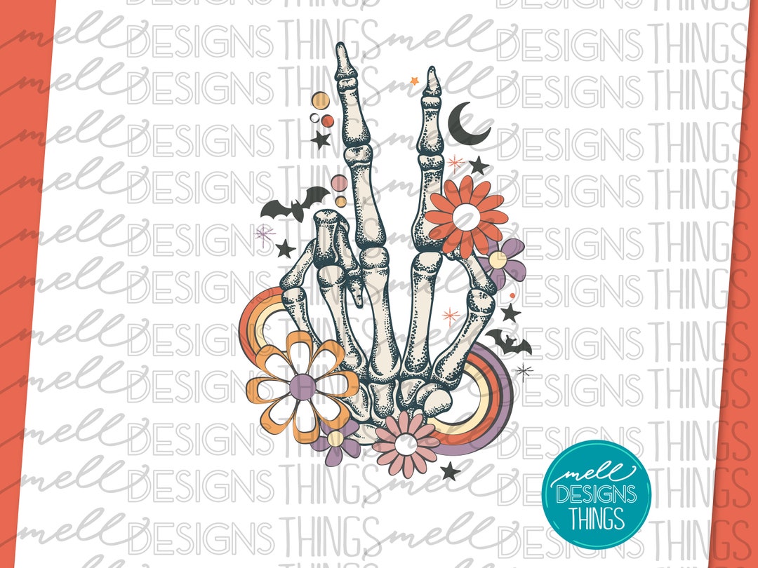 Retro Flowers Peace Sign Skele Design PNG File, Sublimation Design ...