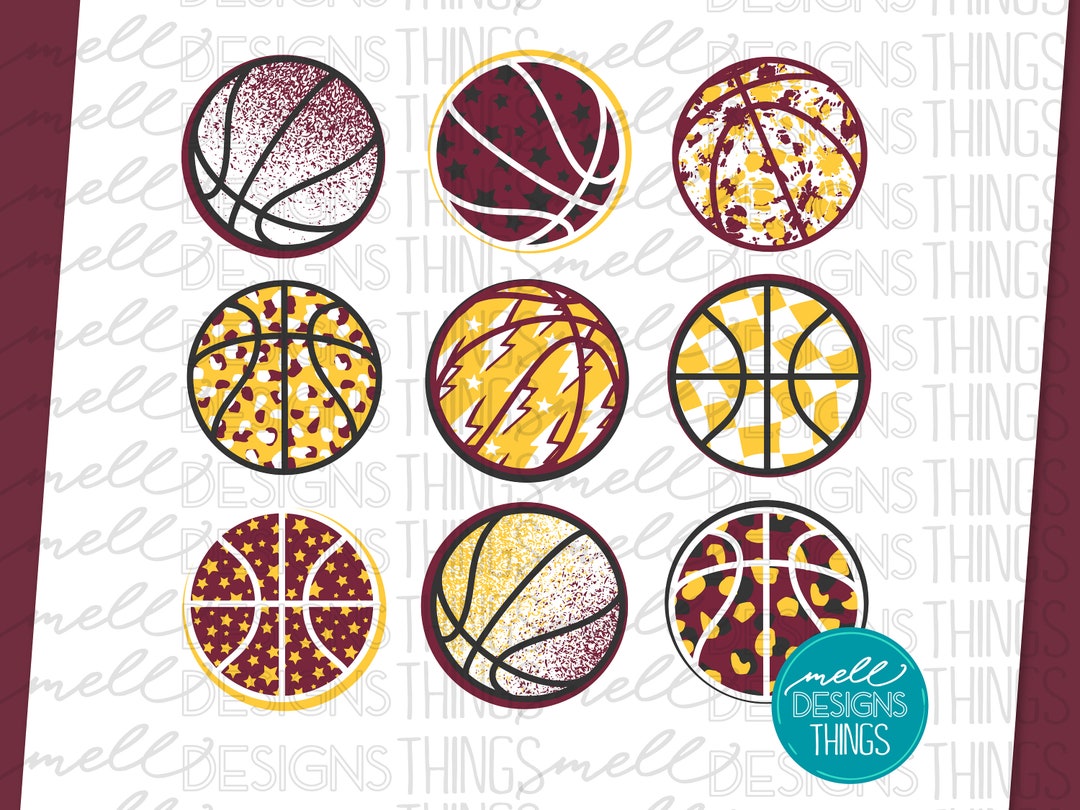 Maroon and Gold Basketball Design PNG File, Sublimation Design, Digital ...