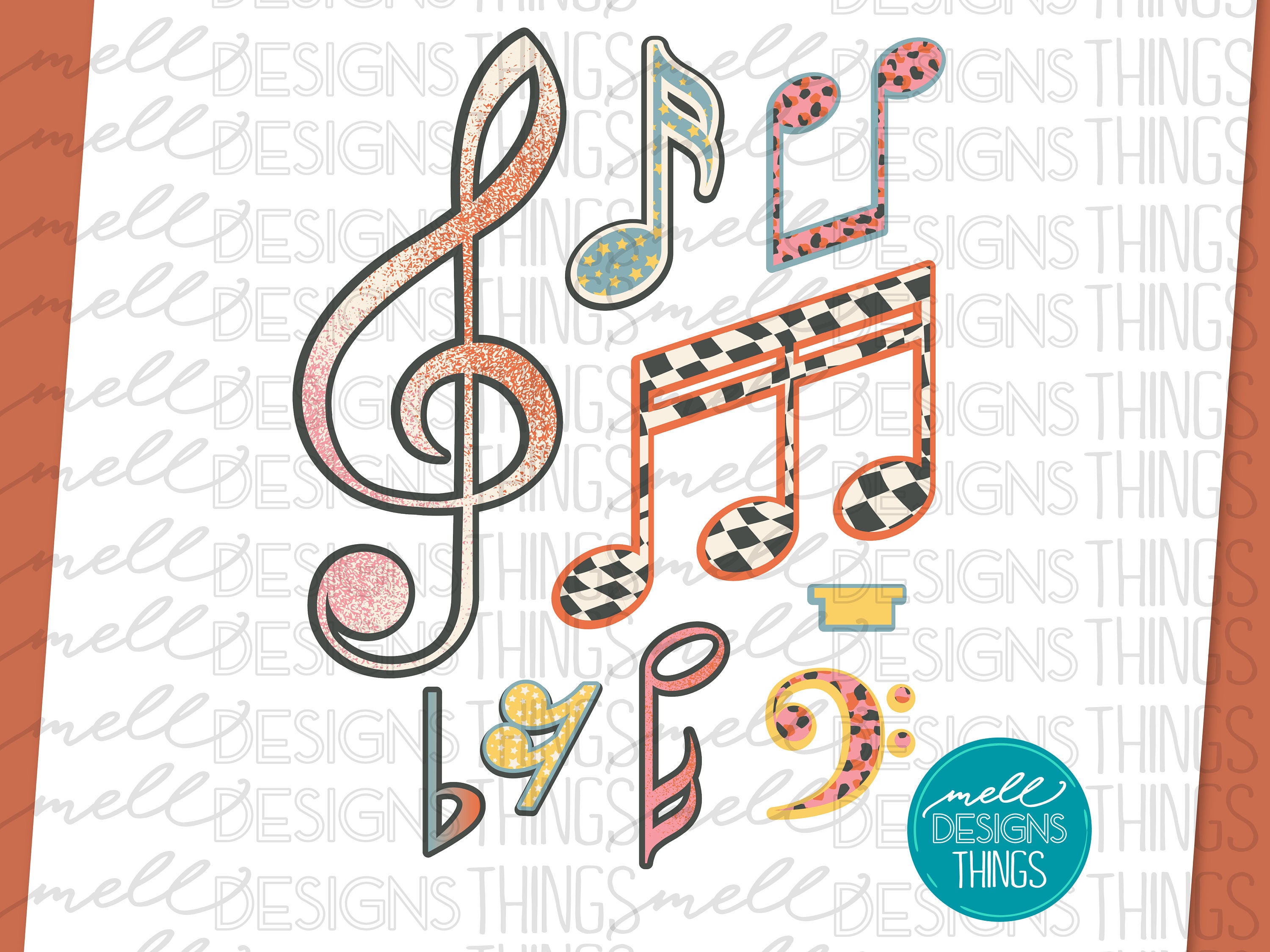 Retro Music Notes Design | PNG File, Sublimation Design, Digital ...