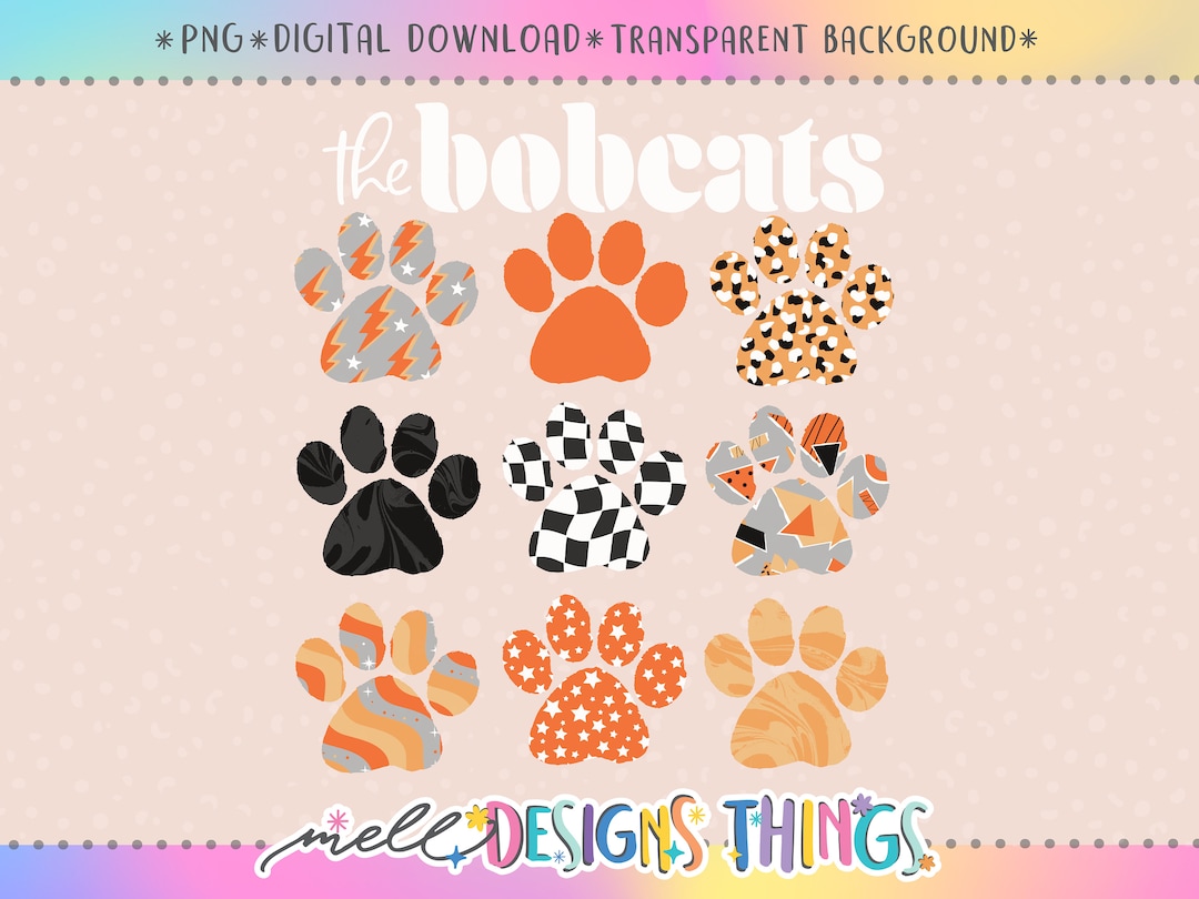 Bobcats Orange and Black Patterned Paw Prints Design | PNG File ...