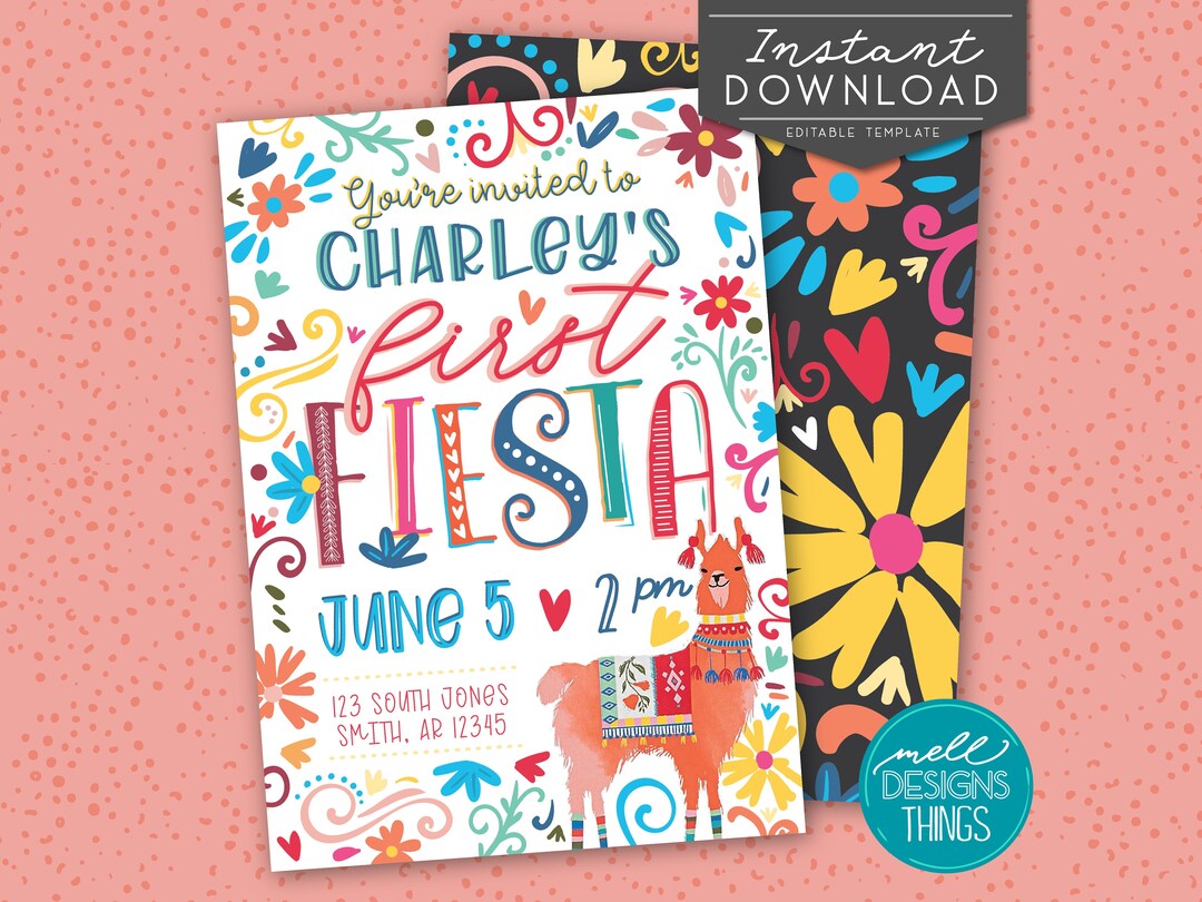 First Fiesta Birthday Invitation Template | Instant Access Download ...