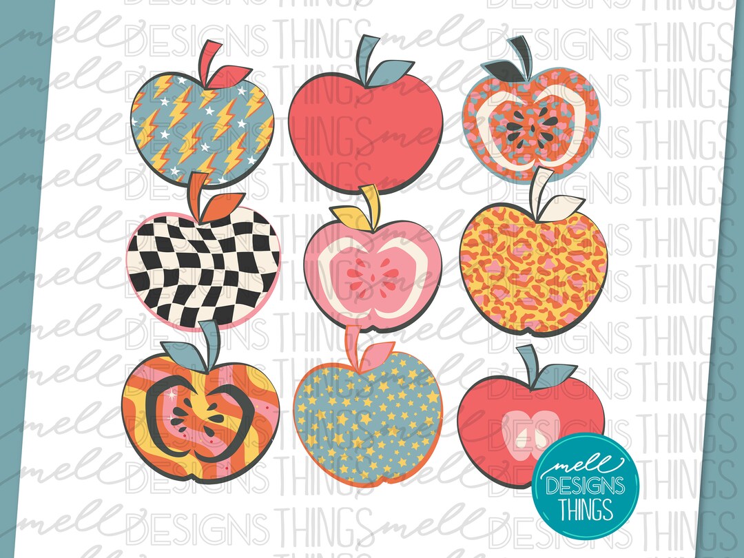 Retro Apple Pattern PNG | Sublimation Design (digital Download) - Etsy