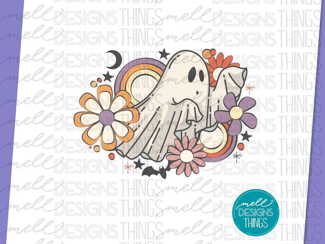 Retro Floral Ghost PNG | Sublimation T-shirt Design (digital Download ...