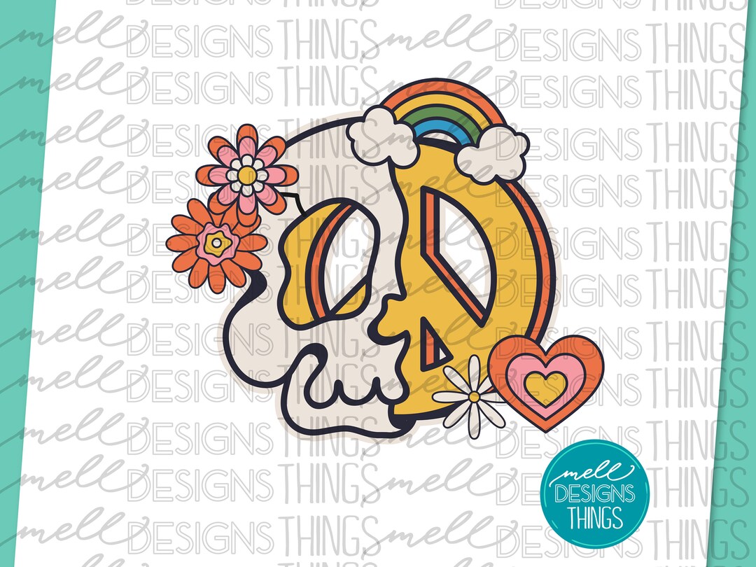 Retro Skull Peace Sign PNG | Sublimation T-shirt Design (digital ...