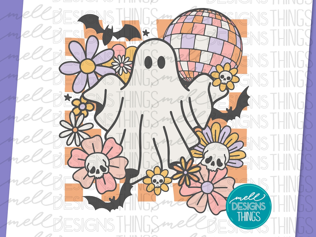 Retro Ghost Halloween Disco Design | PNG File, Sublimation Design ...