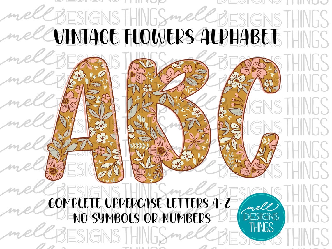 Vintage Flowers Alphabet Set PNG Files Alphabet Bundle - Etsy