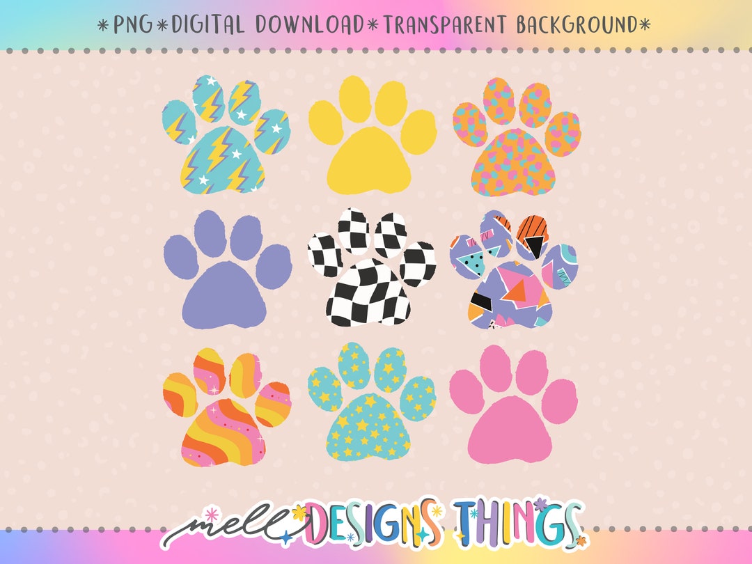 Neon Patterned Paw Prints Design | PNG File, Sublimation Design ...