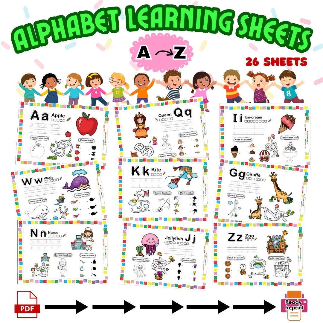 Alphabet Learning Worksheets A–Z for Kids - Etsy