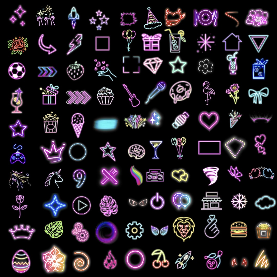 700 Neon PNG Stickers: Digital Graphics Pack (3375x3375 Pixels) - Etsy