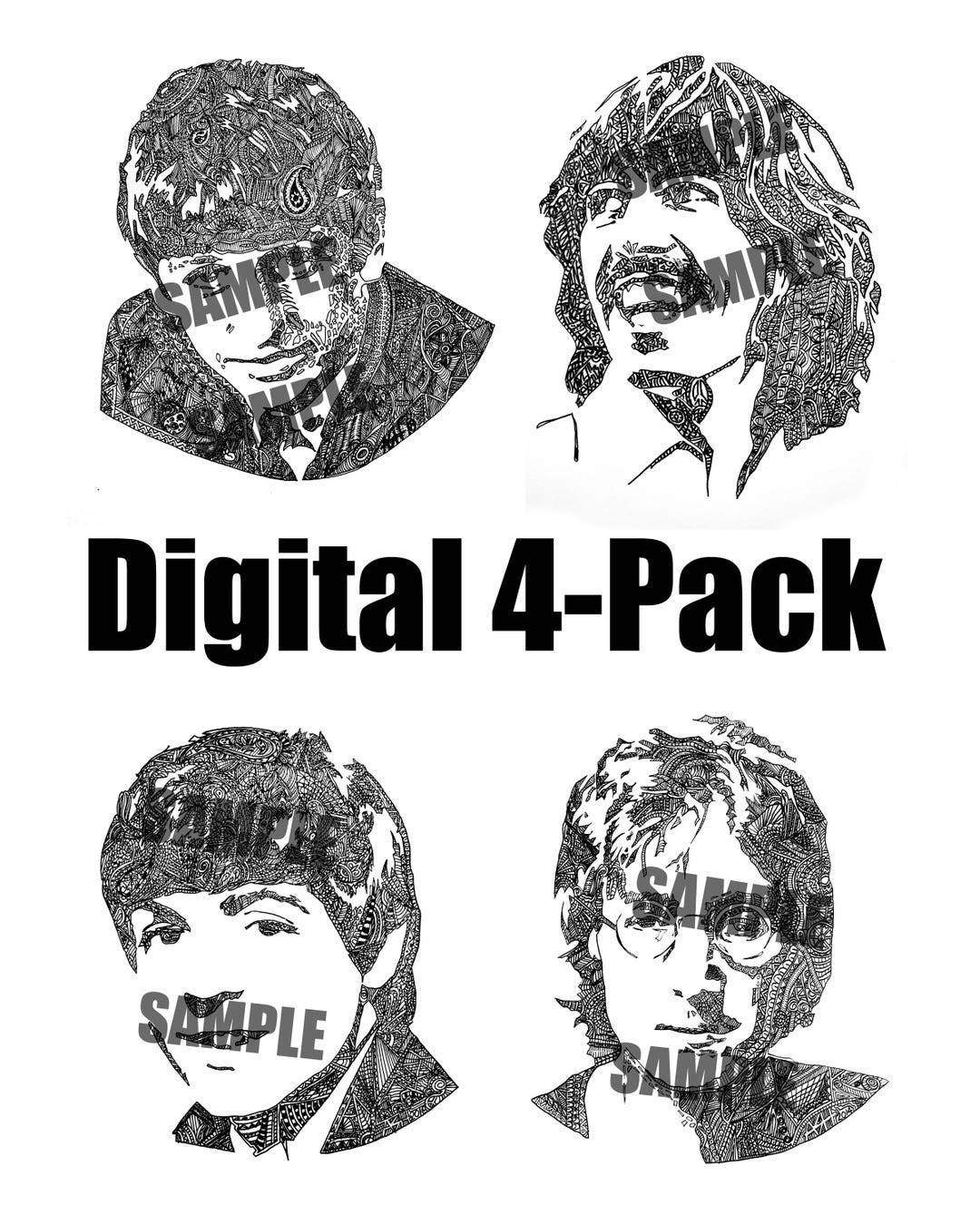The Fab Four Art Print Set: Pen and Ink Portrait (digital Download) - Etsy