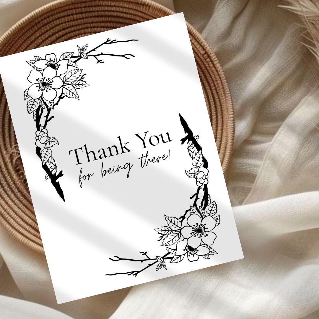 Printable Thank You Card Floral Line Art 5 X 7- Bilingual English ...