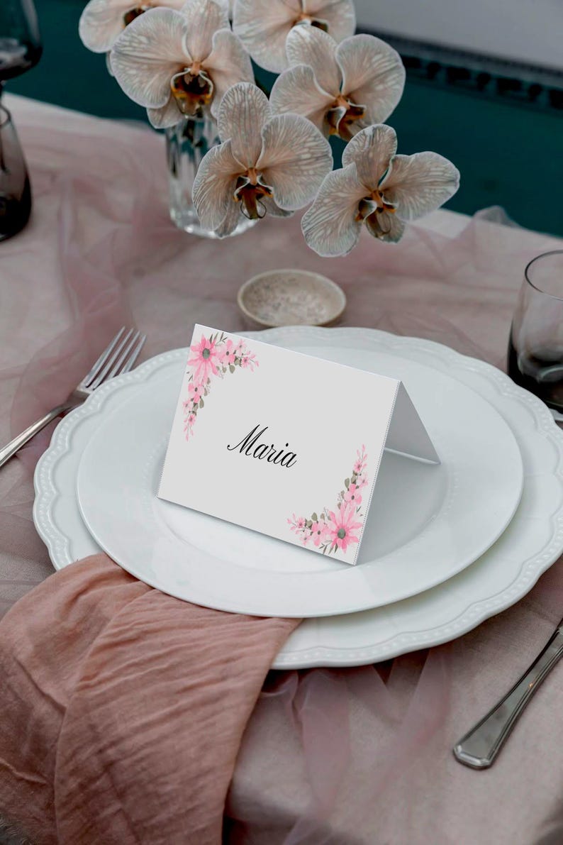 Editable Place Card Template Wedding Pink Floral Canva Pinkful Design ...