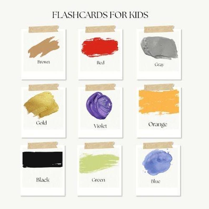 Color Flashcards for Kids: Paint Stroke Design (PDF Download) - Etsy