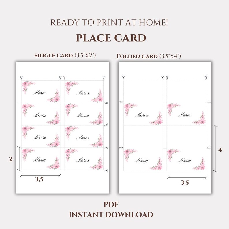 Editable Place Card Template Wedding Pink Floral Canva Pinkful Design ...