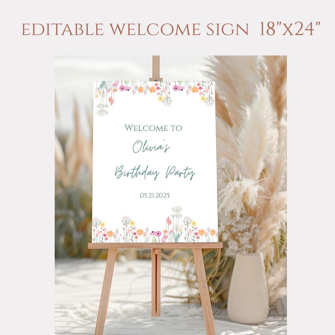 Birthday Welcome Sign Canva Template | Wildflower Poster | Printable ...