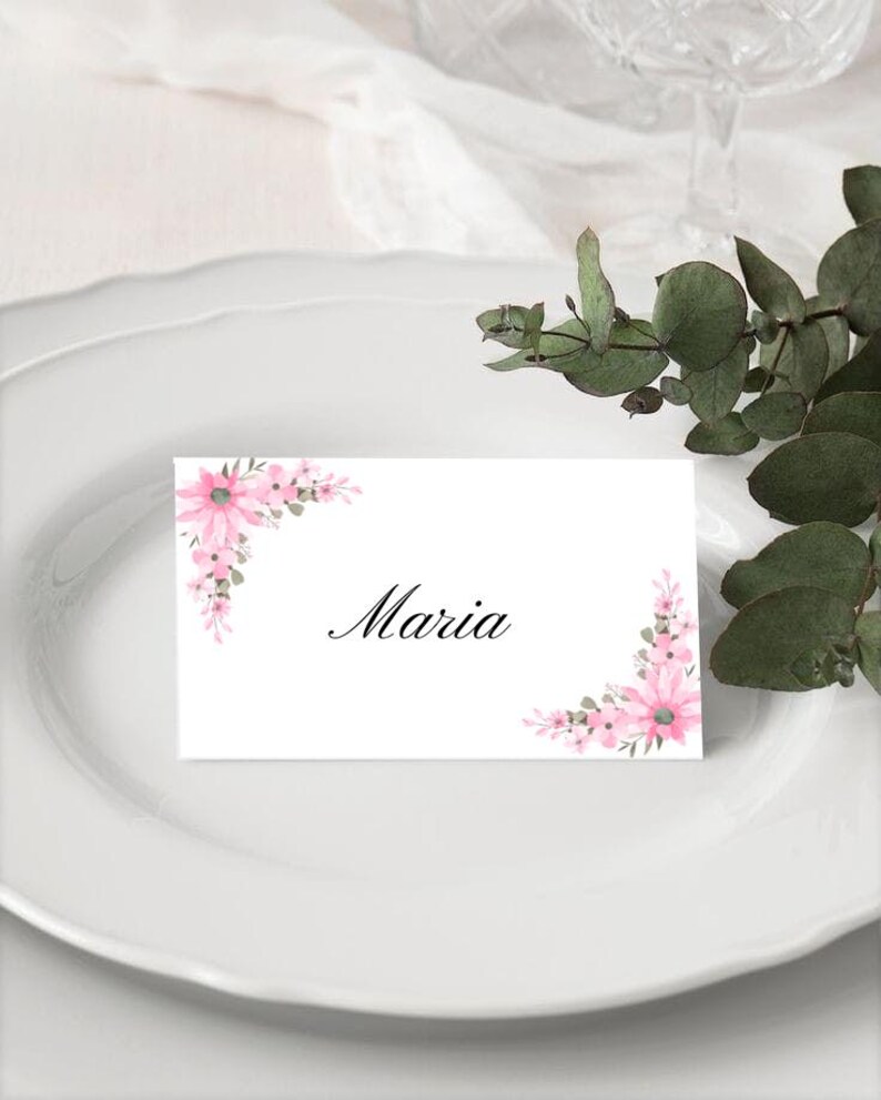 Editable Place Card Template Wedding Pink Floral Canva Pinkful Design ...