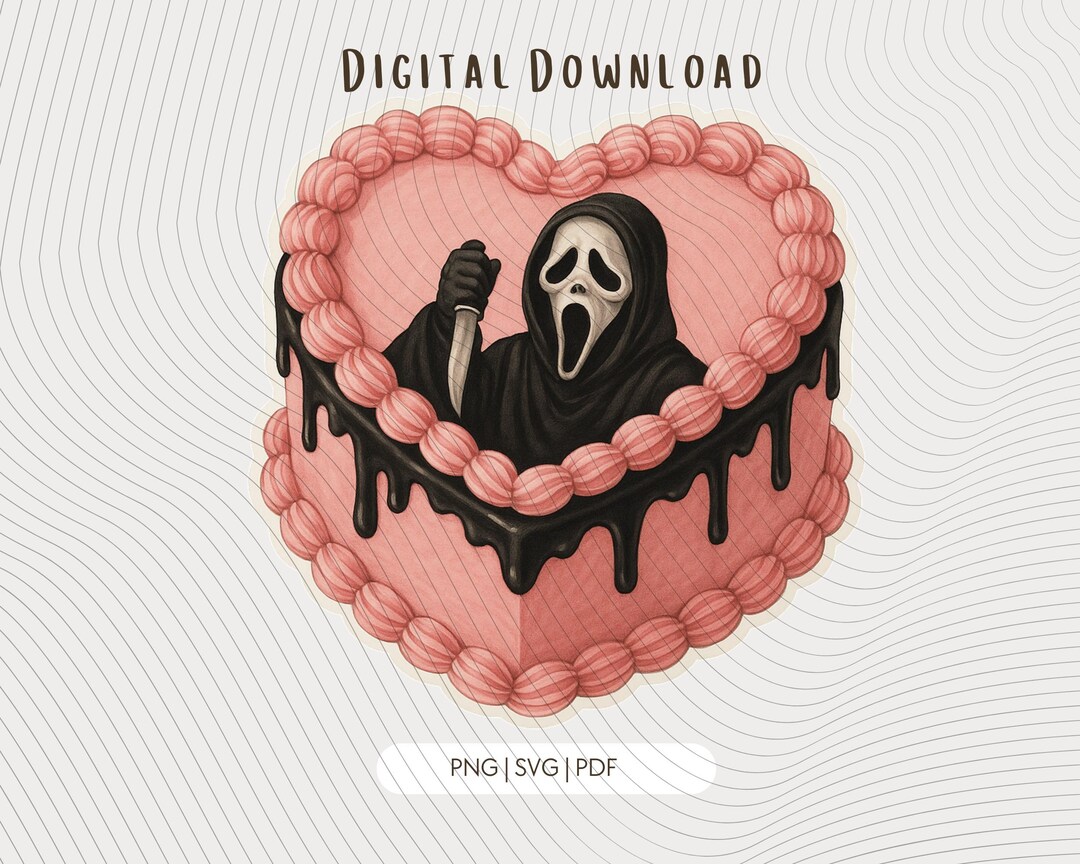 Ghostface Heart Cake SVG, Spooky Cute Horror Digital Download, Pastel ...