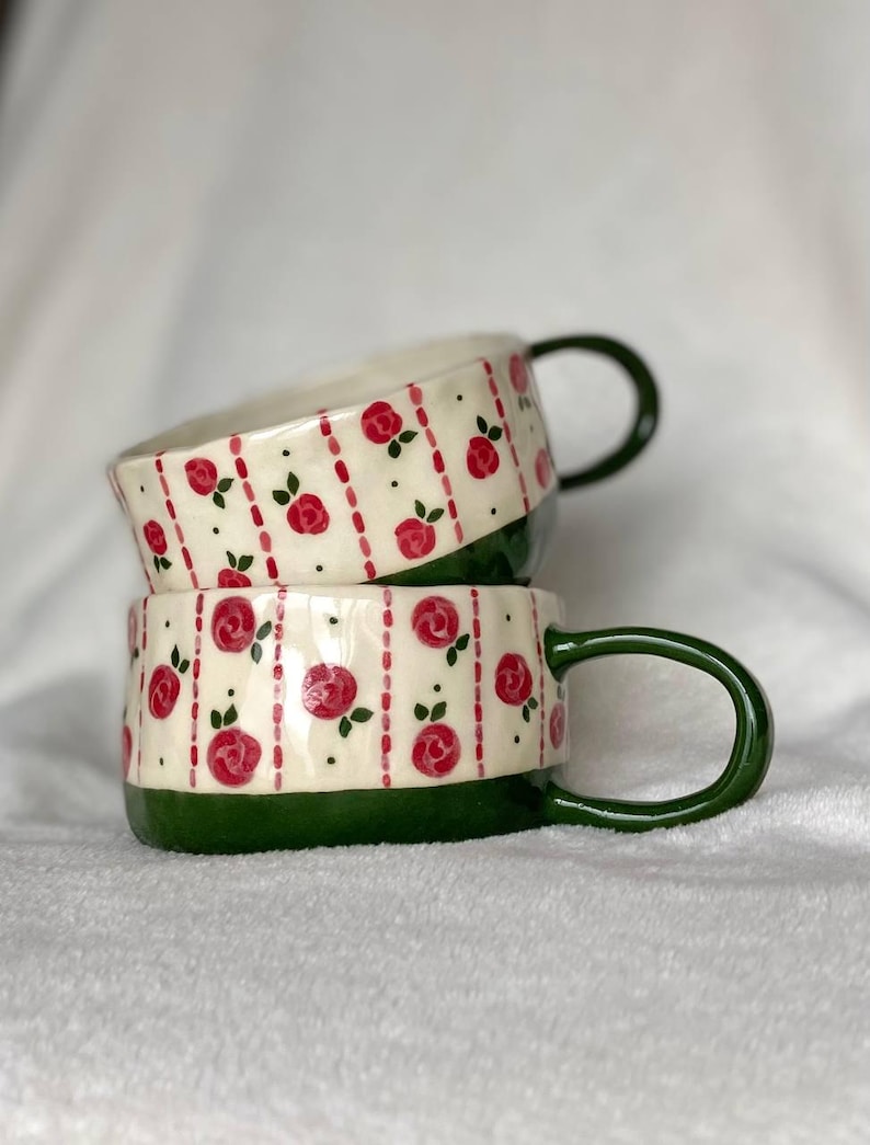 Handmade Ceramic Rose Mug: Unique Floral Pottery Coffee Cup - Etsy