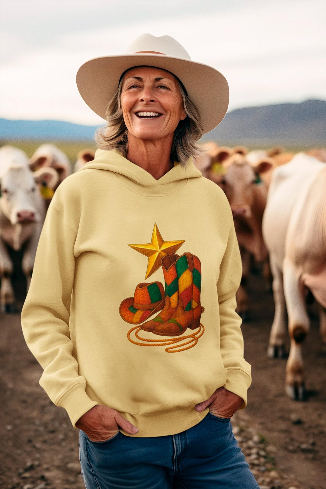 COWBOY, Western Style Design Long Sleeve Hoodie Sweatshirt, Autumn ...